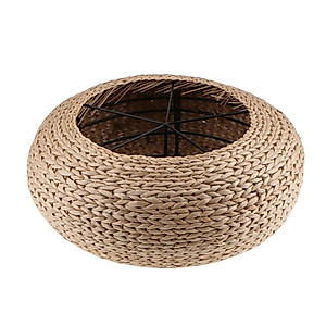 Knitted Straw Flat Seat Cushion, 15.7inch Round Pouf Tatami Cushion Floor