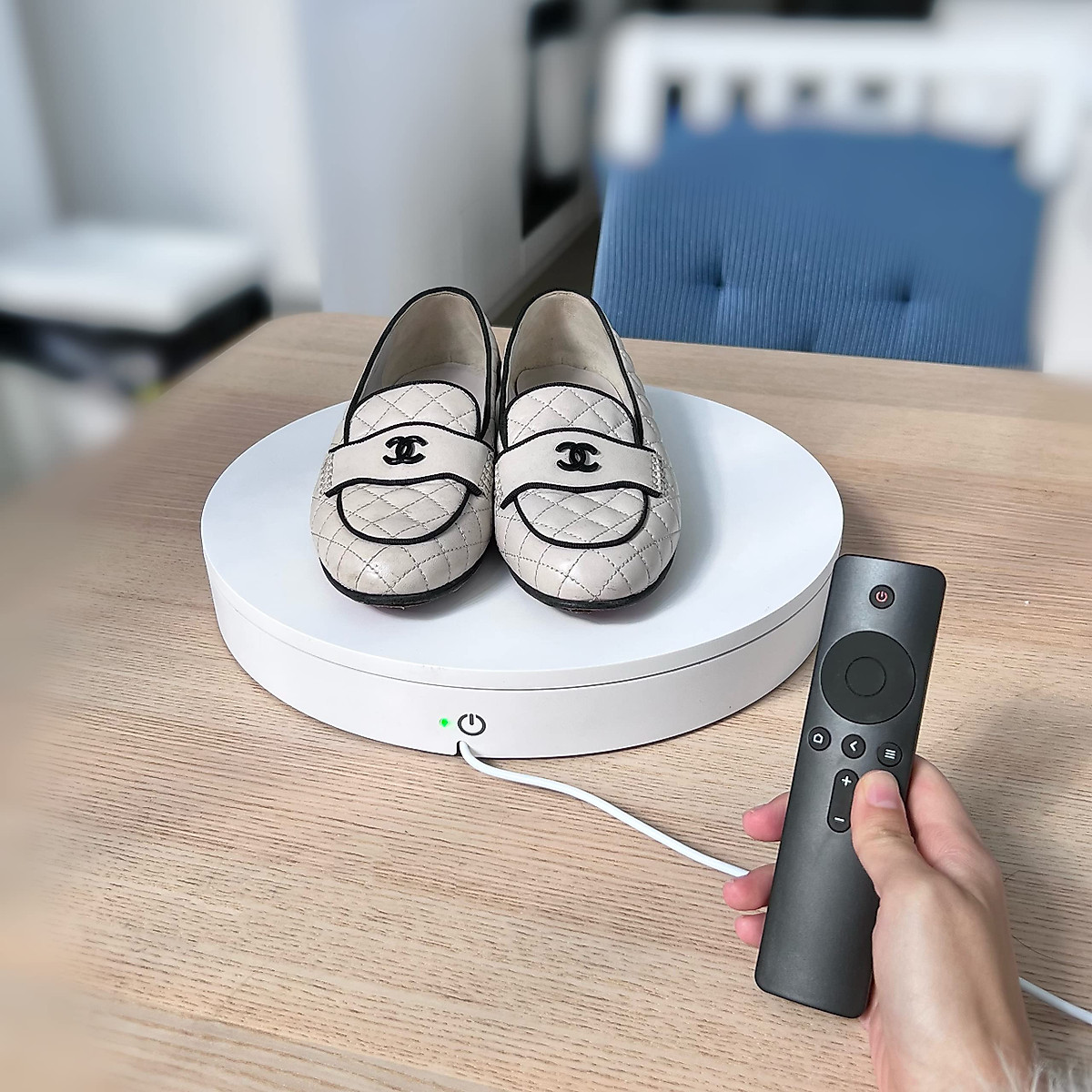 LENDOU 13 inch White Smart Turntable Large Rotating Display Stand with Remote Commercial Product Photography Turntable 99lb Capacity 360 Photo Booth from Shot to Export in Minutes