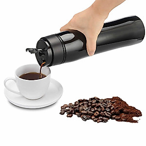 KATOHEKI Portable French Press Coffee Maker Stainless Steel Vacuum Insulated For Coffee/Tea Outdoor Car Travel Cup Coffee Mug, 350ML/12OZ, Black