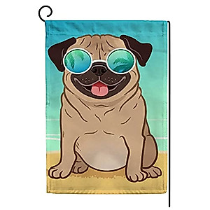 Pug Dog Welcome Garden Flag, Summer Beach Double Sided Vertical Small Yard Flags for Outdoor Lawn Decorations 12x18"