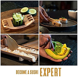 Sushi Making Kit- Complete Sushi Making Kit for Beginners & Pros Sushi Makers, Perfect Sushi Making Kitchen Accessories Like Sushi Knife, 2 Sushi Mats, Rice Bazooka, Dipping Plate, & More (Bamboo)