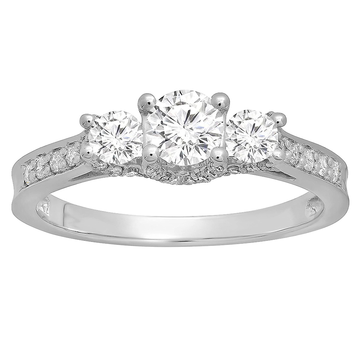 Dazzlingrock Collection 0.98 Carat (ctw) Round Diamond 3 Stone Ladies Vintage Bridal Engagement Ring 1 CT, 18K White Gold, Size 6