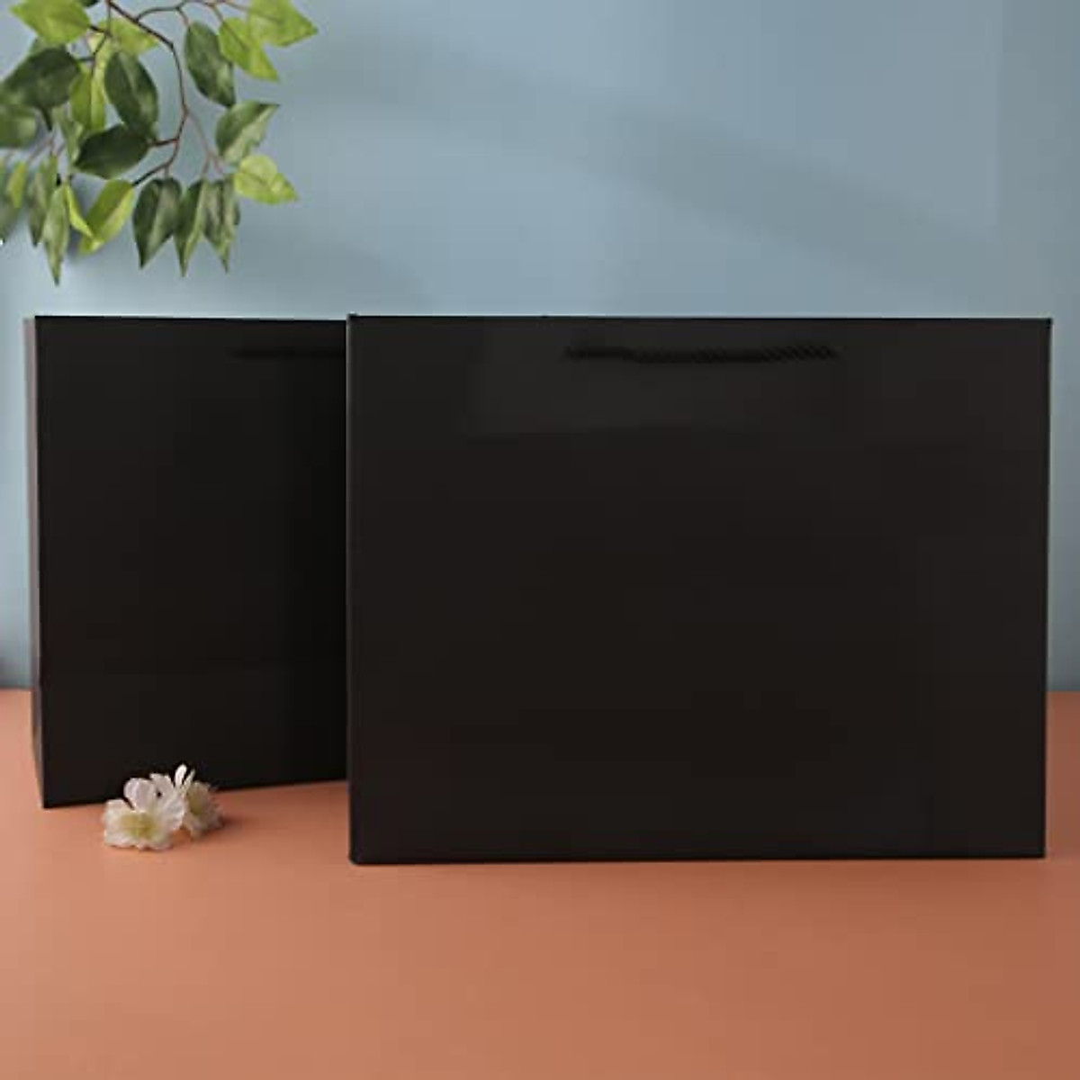 OfficeCastle 10 Pack X-Large Gift Wrap Bags with Handles, 16”x6”x12” Luxury Black Gift Bags for Men, Merchandise Bags Bulk, Shopping Bags