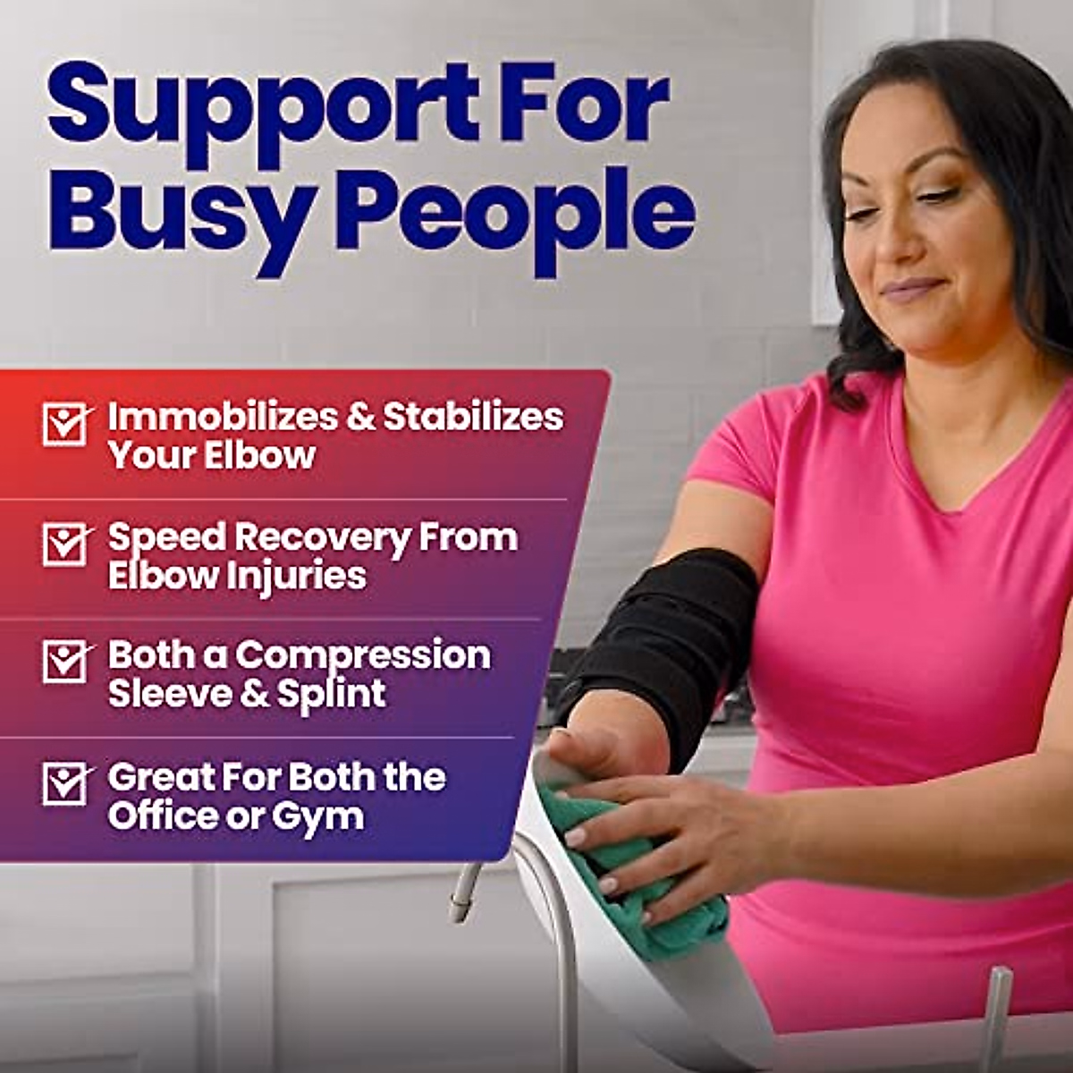 Elbow Splint Tendonitis Elbow Brace – Cubital Tunnel Brace for Sleeping - Tennis Elbow Support with Arm Compression Sleeve Elbow Immobilizer for Ulnar Nerve Brace Elbow Pain Men Women - Fits Most