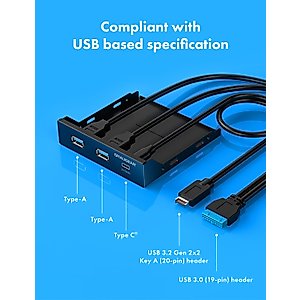 GRAUGEAR 3.5 Inch Front Panel USB Hub, Internal USB Hub with 20Gbps USB3.2 Gen2 USB-C and USB 3.0 Ports, USB3.2 Type-E Key-A 20-Pin Header & USB3.0 Header Required, Fits 3.5" PC Computer Case [G-MP01]