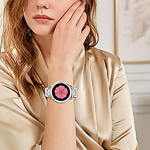 AMODOO Compatible for Samsung Galaxy Watch Active 2 Band + Case, Women Replacement Strap& Full Around PC Bumper for Galaxy Watch Active 2 40mm (Silver/40mm)