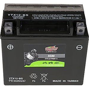Interstate Batteries YTX12-BS 12V 10Ah Powersports Battery 180CCA AGM Rechargeable Replacement for Honda, Kawasaki, Suzuki Motorcycles, Scooters, Bikes, ATVs, UTVs (CITX12-BS)