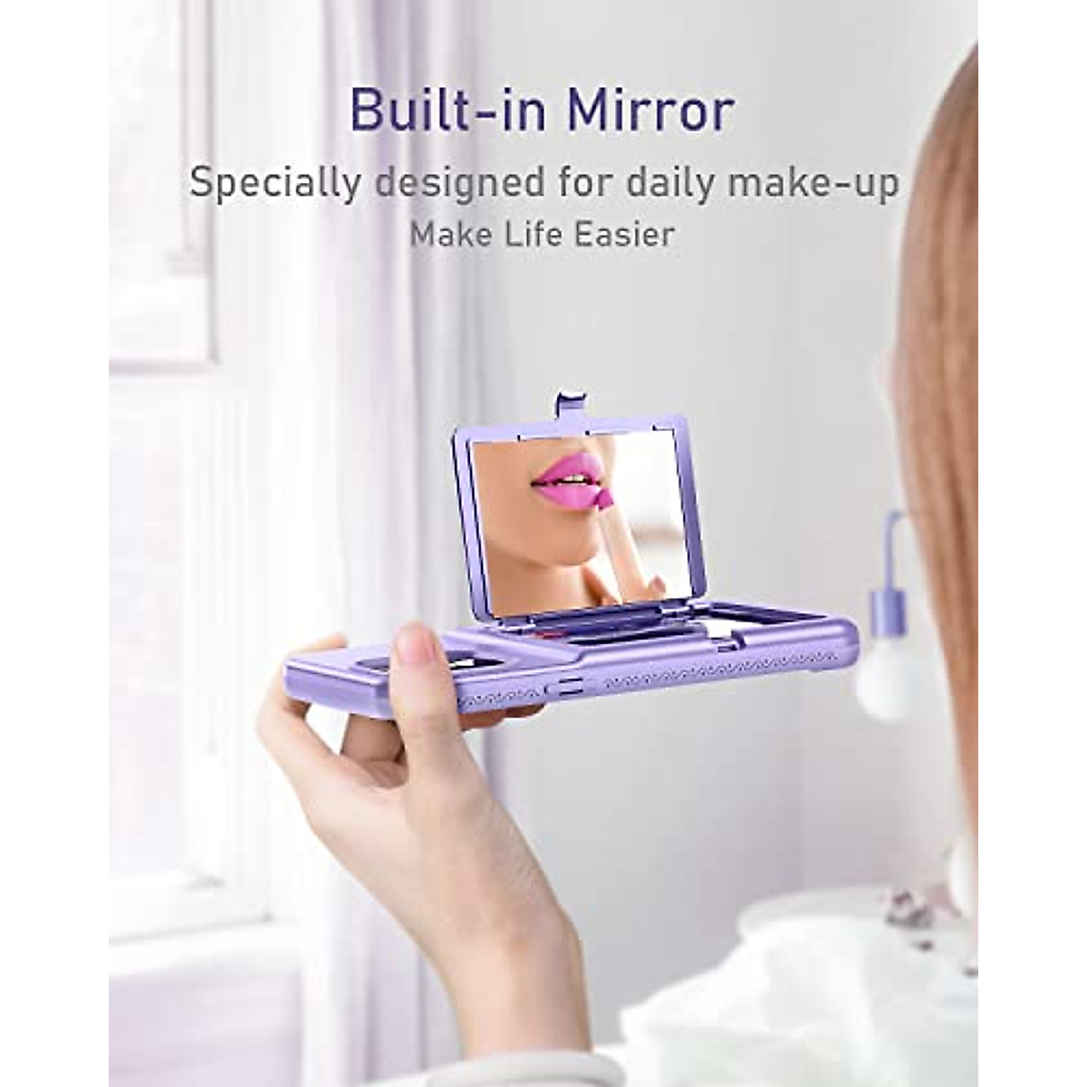 WeLoveCase for Cute iPhone 13 Pro Max Case for Women with Credit Card Holder & Hidden Mirror, Heavy Duty Protection Cover Protective Wallet Case for iPhone 13 Pro Max Light Purple