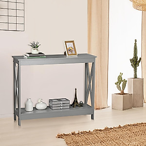 ZENY Console Table, Entryway Table, Narrow Sofa Table with 2-Tier Shelves, Entrance Table for Living Room, Entryway, Hallway, Foyer (Grey)