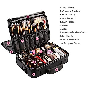 VASKER Makeup Travel Organizer Large Makeup Bag Professional Makeup Train Case Travel Cosmetic Organizer 3 Layers Waterproof Portable Makeup Artist Storage Box Adjustable Dividers Gift for Women