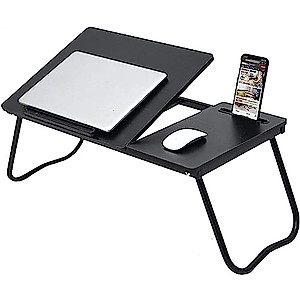 GRALES Gaming Computer Desk Foldable Bed Tray 26 Inches Laptop Desk Adjustable Bed Table with Storage Slots Tablet Phone Holder Foldable Computer Desk