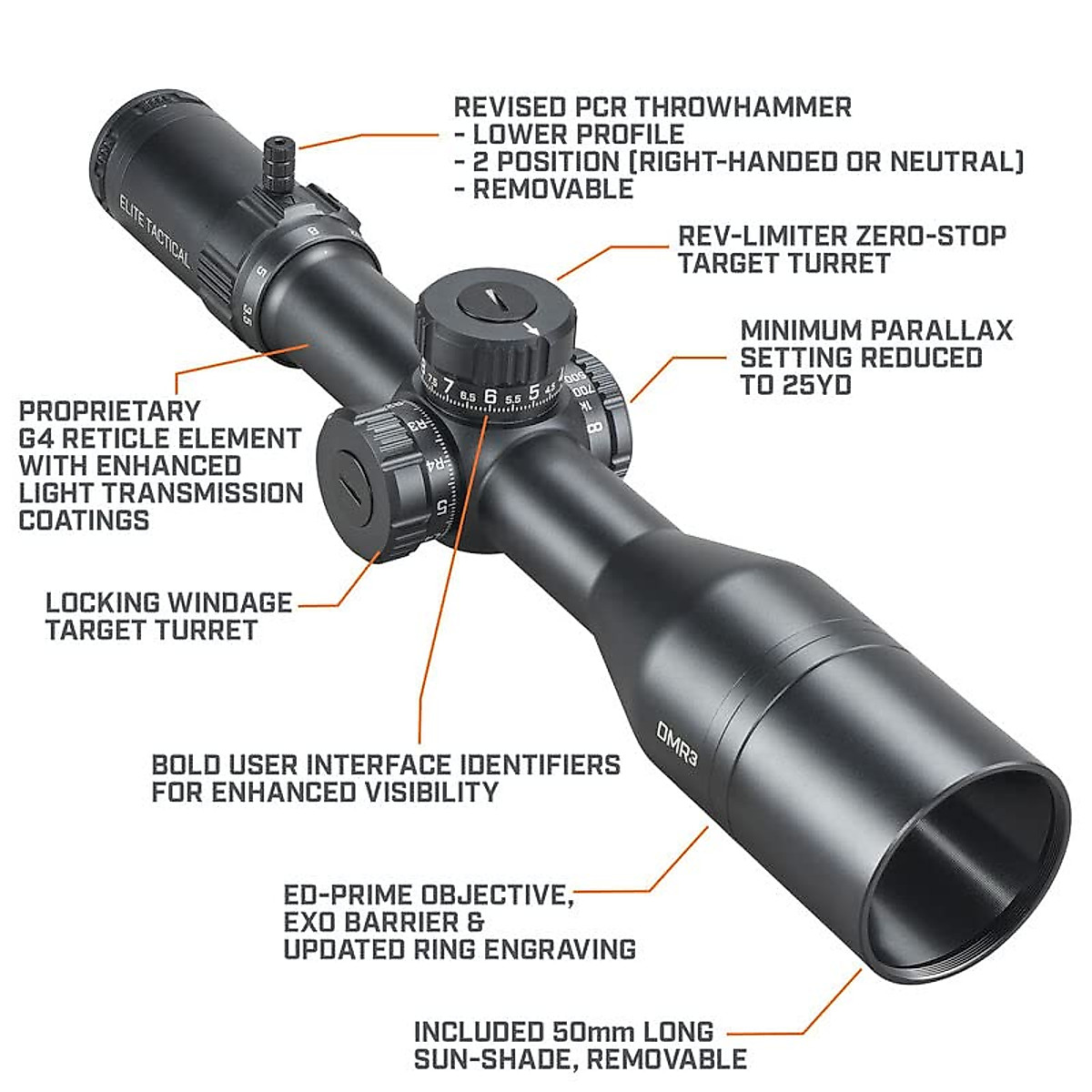 Bushnell Elite Tactical 3.5-21x50mm DMR3 Riflescope with G4P Precision Reticle, Professional Grade, Long Range Competition Riflescope with ED Prime Objective