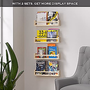 Classic Nursery Shelves, Set of 2 Natural Wood Floating Book Shelves for Kids Room, Wall Shelves for Bathroom Decor, Kitchen Spice Rack, Book Shelf Organizer for Baby Nursery Décor (16.5Lx4W)