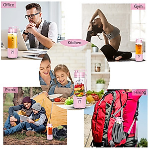 Portable Blender Personal Size Blender for Shakes and Smoothies 4000mAh Rechargeable Mini Travel Blender with 3D Six Blades 13.5Oz Fruit Mixer Cup for Home, Sports, Outdoor (Pink)