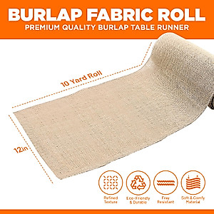 JAKSUZ Burlap Table Runners- {12inx10yards}- Burlap Cloth Roll Used for Dining Runners, Crafts, Dresser Cover & Sackcloth - Natural Jute Runner Suitable for Event Decor, Thanksgiving Table & Weddings