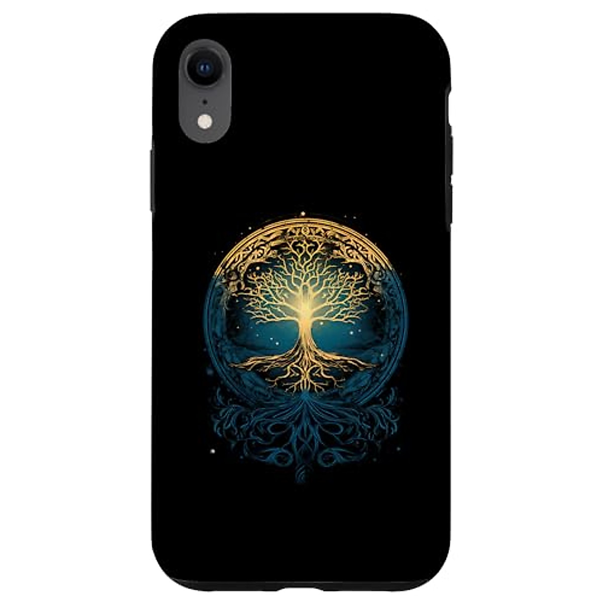 iPhone XR Odin Tree of Life Viking Valhalla Pagan Blue and Yellow Case