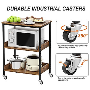 Kitchen Microwave Cart, 3 Tier Rolling Kitchen Utility Cart on Wheels Coffee Cart, Kitchen Storage Islands for Living and Kitchen Room