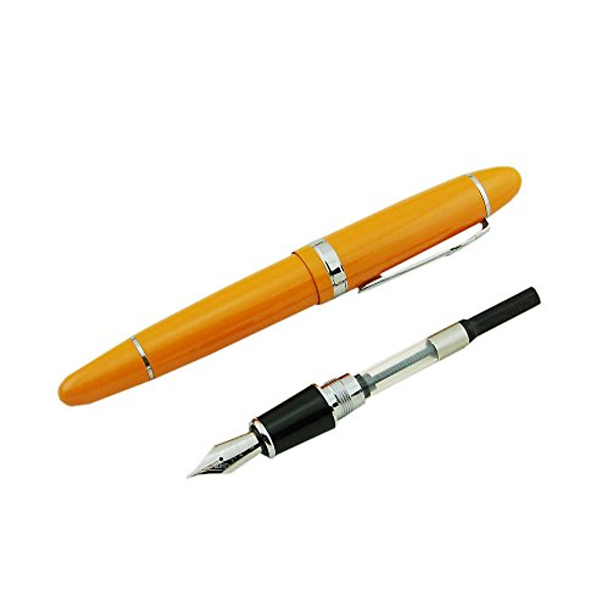Lanxivi Jinhao 159 Fountain Pen Orange Color Silver Trim Big Heavy with Pen Pouch