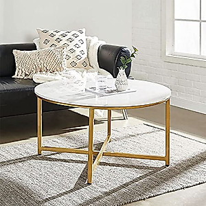 AZL1 Life Concept Modern Round Coffee Table for Living Room, Sofa Center Table for Dining Room, Modern Marble Tabletop with Gold Metal Legs, Marble.
