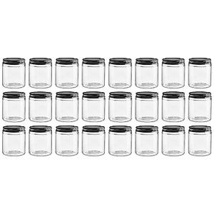 North Mountain Supply 4 Ounce Clear Glass Straight Sided Mason Canning Jars - With 58mm Black Metal Lids - Case of 24