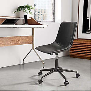 Furmax Mid Back Task Chair PU Leather Adjustable Swivel Office Chair Bucket Seat Armless Computer Chair Modern Low Back Desk Conference Chair (Black)