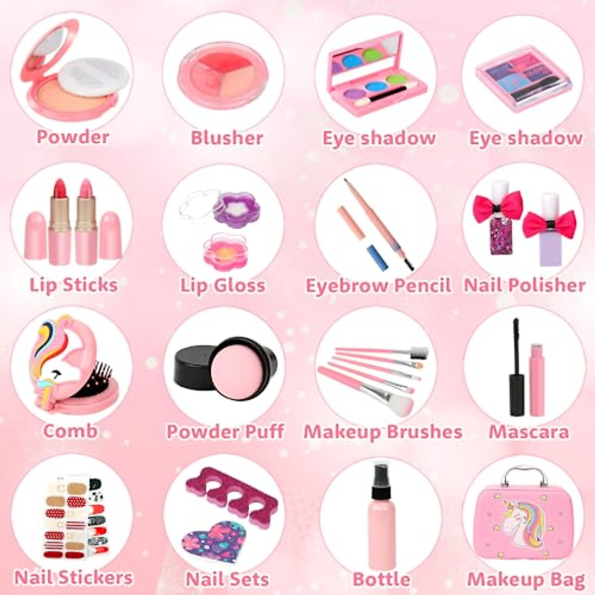 Kids Makeup Kit for Girl, Washable Makeup Set for Girls, Real Makeup for Kids, Girl Toys Princess Children Play Makeup Kit with Cosmetic Case Birthday for 4 5 6 7 8 Years Old Girls