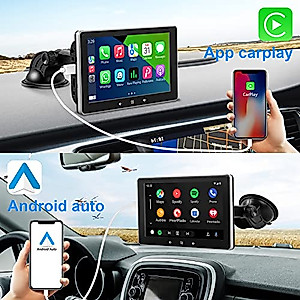 2023 Newest Portable Car Radio with Apple Carplay and Android Auto, Wireless Car Stereo 7" IPS Touchscreen with Bluetooth Hands-Free/Mirror Link/Google and Siri Assistant, Dash or Windshield Mounted