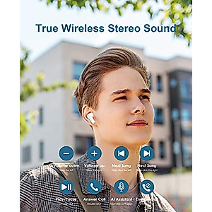 TECNO True Wireless Bluetooth Earbuds, Wireless in Ear Headphones with Charging Case, Wireless Bluetooth Headphones Noise Cancelling, IPX5 Waterproof and Deep Bass for Sports Buds1 White