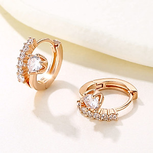 Gold Huggie Split Hoop Earrings Delicate Cubic Zirconia Double Hoop Earrings Oval Cuff Earrings for Women (Clip-Rose)