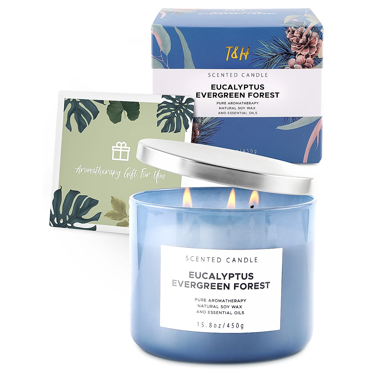 Eucalyptus Evergreen Forest Luxury 3 Wick Winter Pine Candle | Mens Candles, Scented Candles for Home | Aromatherapy Stress Relief Soy Candles 15.8 oz | Balsam Fir Woods Candles for Men & Women