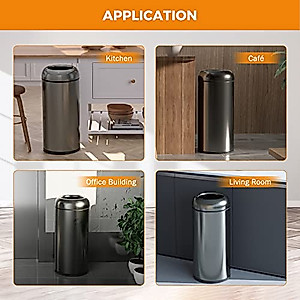 BEAMNOVA Trash Can Outdoor Indoor Garbage Enclosure with Lid Open Top Inside Cabinet Stainless Steel Industrial Waste Container, Black