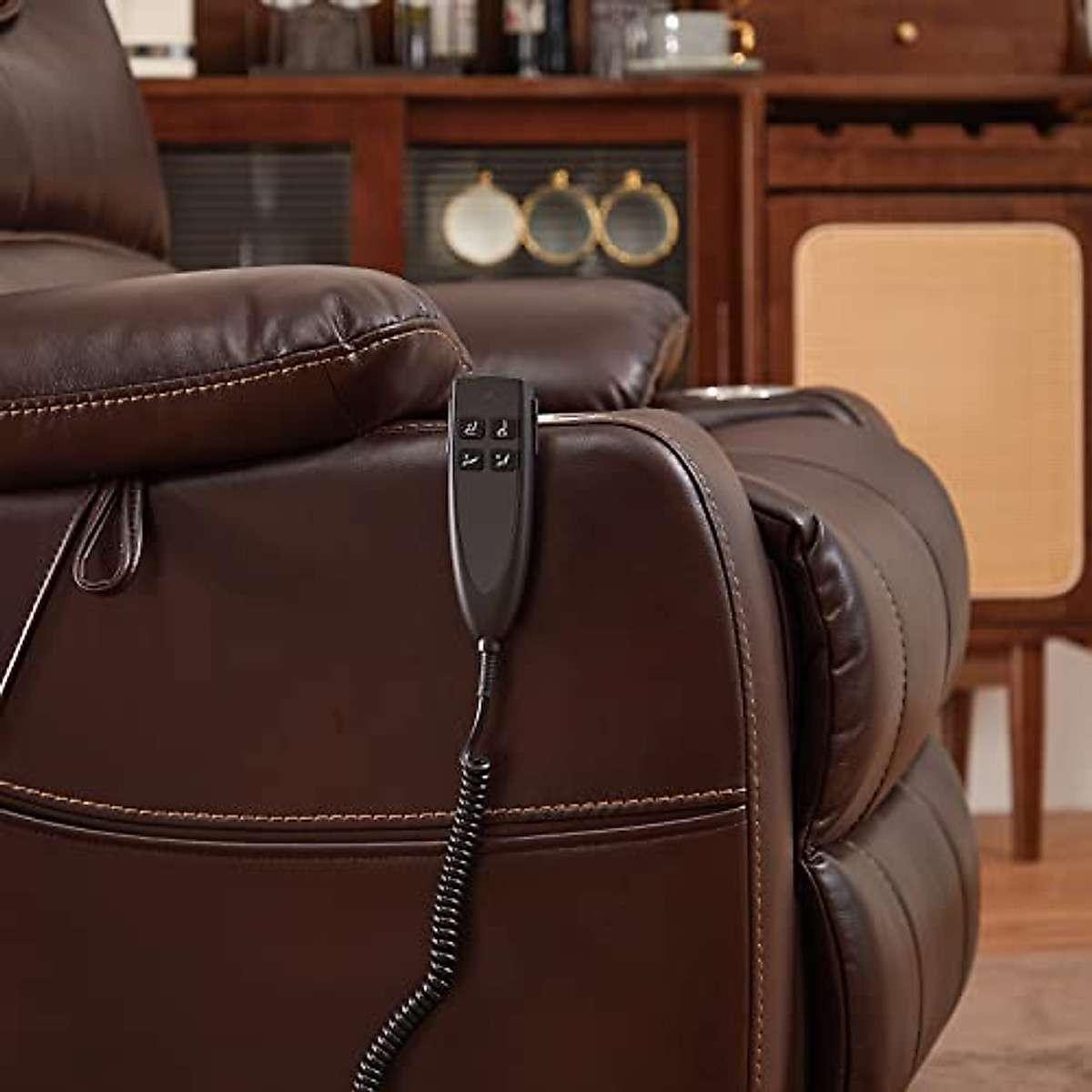 Irene House Large Recliner Lay Flat Chair Dual OKIN Motor Lift Chair Recliners for Elderly Infinite Position with Heat Massage Electric Power Lift Recliner Chair, Model Ollie(Brown, Faux Leather)