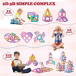 JAiiMen Magnetic Tiles Toys, Kids Building Blocks Set, 3D Magnet Tile Girls Boys STEM Toy Learning Educational Christmas Birthday Gifts for Toddlers 3 4 5 6 7 8+ Year Old