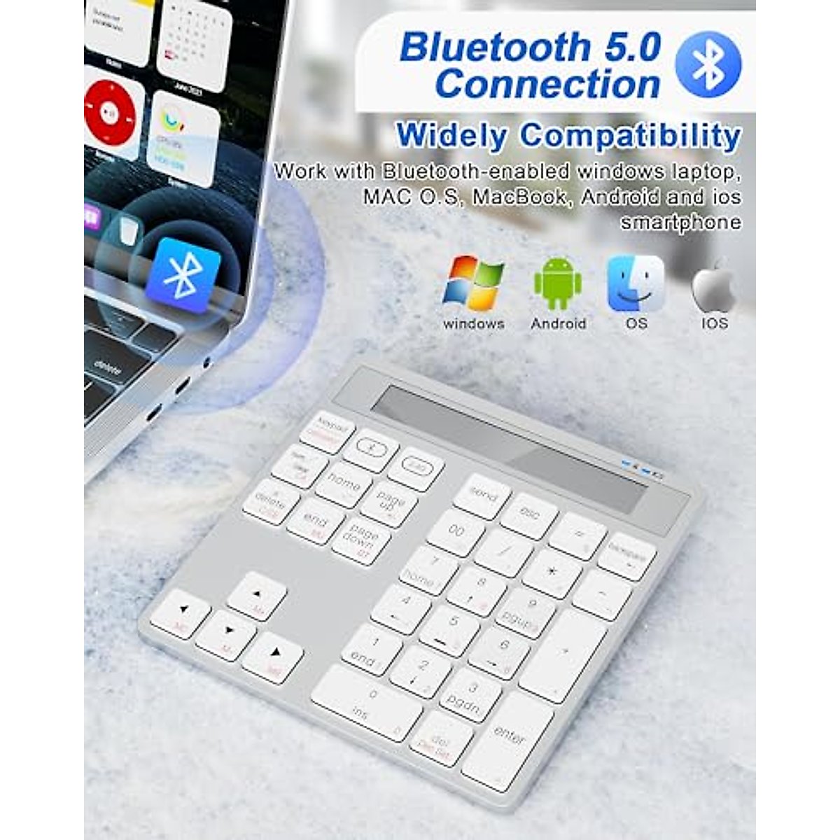 Bluetooth Number Pad with Calculator - Bluetooth + 2.4G Wireless Numeric Keypad Slim 34-Key Portable External Numpad Keyboard Data Entry & Calculate 2 in 1 for Laptop MacBook