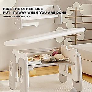 Kids Functional Desk and Chair Set with Storage Space,Adjustable Height, Ergonomic,Easy to Wipe Graffiti Table and Chairs for Children Reading,Drawing,Eating,Studying,Parent-Child Interaction