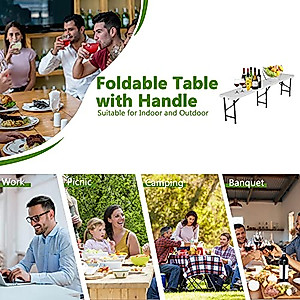 Portable Folding Bench 6 Foot Outdoor Benches Weatherproof, Garden Bench with Carrying Handle, Easy Transport, Lightweight Plastic White Bench for Indoor and Outdoor Seating Picnic Party Camping