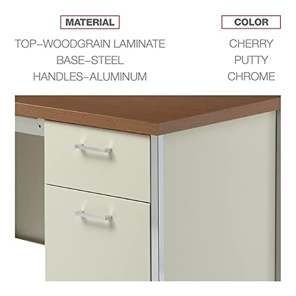 Alera Single Pedestal Steel Desk, Metal Desk, 45-1/4 by 24 by 29-1/2-Inch, Cherry/Putty