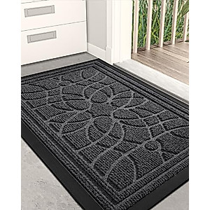 DEXI Front Door Mat, Welcome Mat Heavy Duty Durable Low Profile Outside Doormat for Entryway, Patio, Garage, High Traffic Areas, 17"X29", Grey