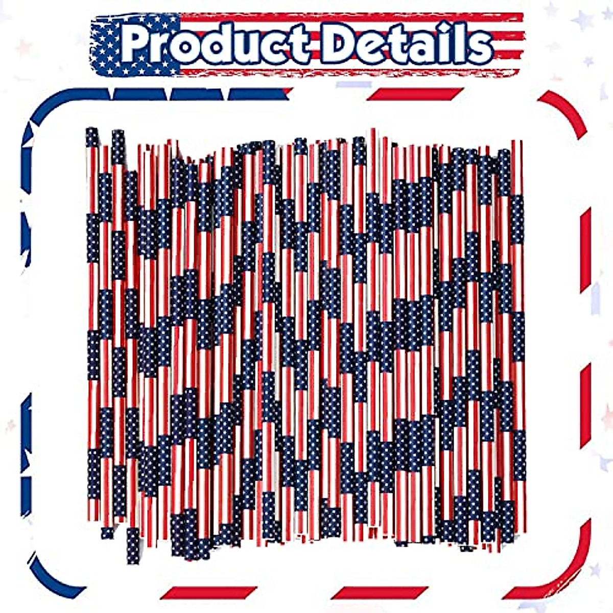 ALINK Red White Blue Patriotic Paper Straws, 100 American Flag Design Straws for Memorial Day /4th of July, Super Bowl, USA Themed Party