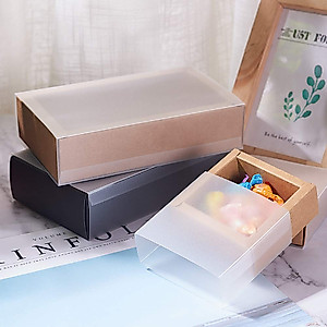 BENECREAT 12Packs Large Rectangle Brown Kraft Boxes Heavy Duty Gift Box with Clear PVC Windows 6.5x4x1.5 for Party Favor Treats, Bakery, Jewelry, Wedding Gift Packaging