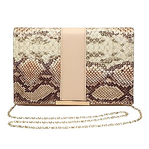 JunLing Clutch Purse for Women, Quilted Clutch, Adjustable Chain Quilted Crossbody (Serpentine)