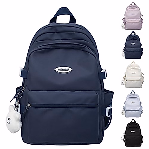VTTDB Kawaii Backpack with Cute Accessories Casual Aesthetic Daypack Simple Laptop Bag Waterproof Travel Rucksack for Women (dark blue)