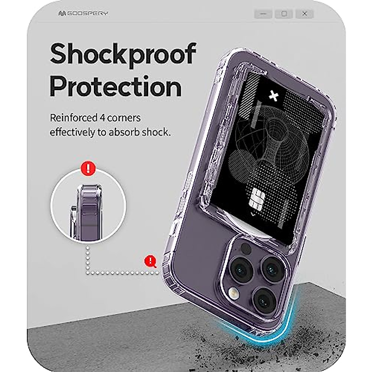 GOOSPERY Clear Bumper Case with Magsafe Magnetic Card Holder Compatible with iPhone 14 Pro, Shockproof Phone Cover with Reinforced Inner Corners, Clear