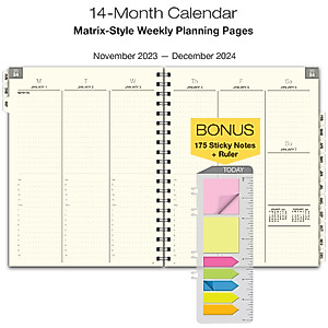 2024 Essential 8.5"x11" Monthly & Weekly Planner with Tabs & 5 Fashion Covers to Choose from - 14 Months (November 2023 - December 2024) - Frosted Vinyl Covers for Extra Protection