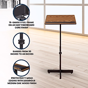 Oklahoma Sound Portable Presentation Series Adjustable Height Lectern Stand 16 Inch x 20 Inch Reading Surface with Book and Paper Stop, Medium Oak