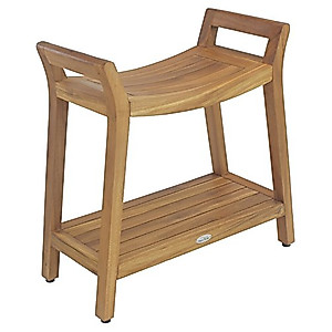 AquaTeak Patented Asia Ascend Teak Shower Bench with Elevated Height and Shelf