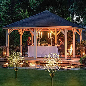 Honche Solar Garden Lights Outdoor Waterproof, LED Firefly Starburst Firework Light for Pathway Patio Lawn Backyard Flowerbed Party Christmas Decorations with 120 LEDs 8 Mode 2 Pack Warm White Round