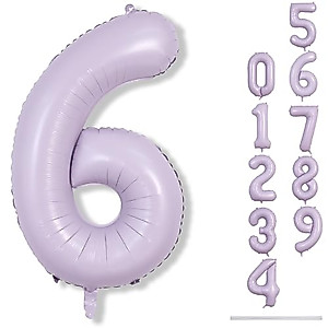 40 Inch Balloon Number 6 Light Purple, Large Foil Pastel Purple 6 Balloons Number for Women, Lavender Globos de Numero 6 Helium Balloons for Girls 6th Birthday Anniversary Graduation Party Decorations