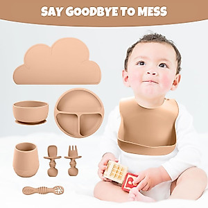 SILICONE FEEDING SET FOR BABY - BABY LED WEANING SUPPLIES - SILICONE BOWLS BABY - BABY'S PLATE-SELF FEEDING SPOONS FOR BABYS-TODDLER FORK-BABY PLATES WITH SUCTION-SUCTION BOWL AND PLATE-BABY FEEDING