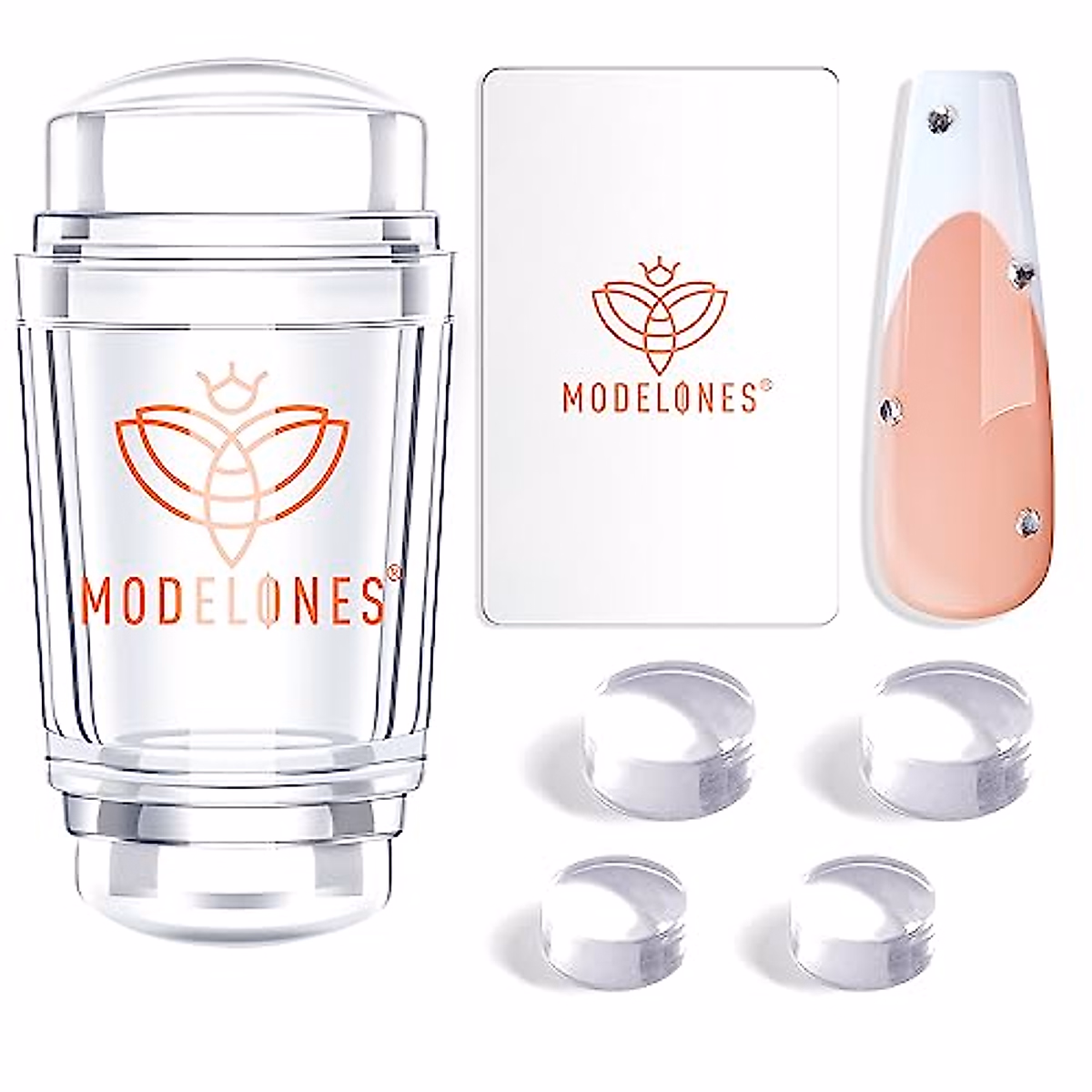 modelones French Tip Nail Stamp - 6Pcs Silicone French Nail Stamper Double Head French Tip Nail Tool for French Nail with Scrapers & Silicone Nail Stamper Kit DIY French Manicure Kit at Home